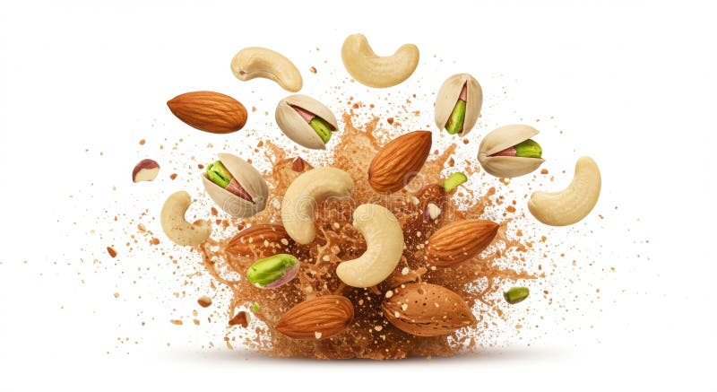 Almonds Cashews and Pistachios Explosion on White Background Studio ...