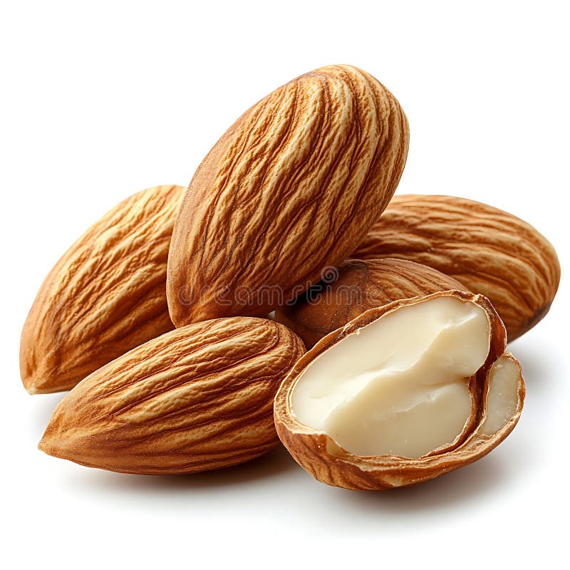 Almonds Close Up on White Background Displaying Texture of the Nut and ...