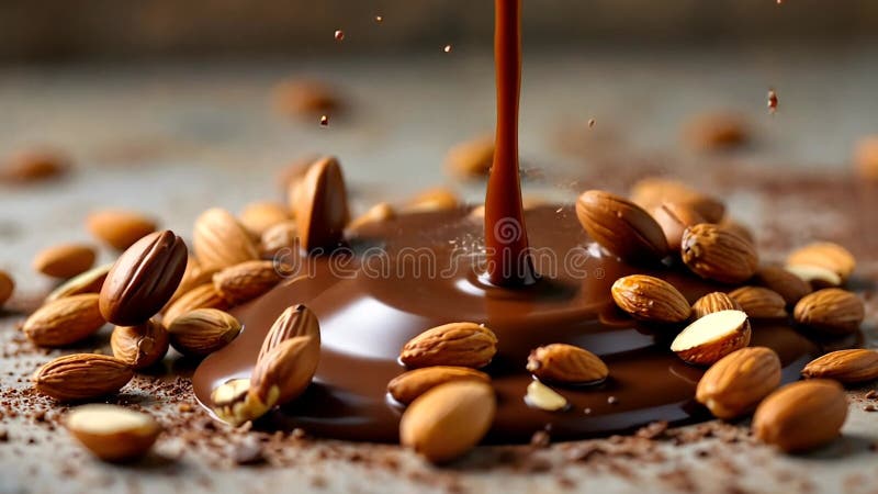Almonds Covered in Rich, Flowing Chocolate, with Dynamic Drips and ...