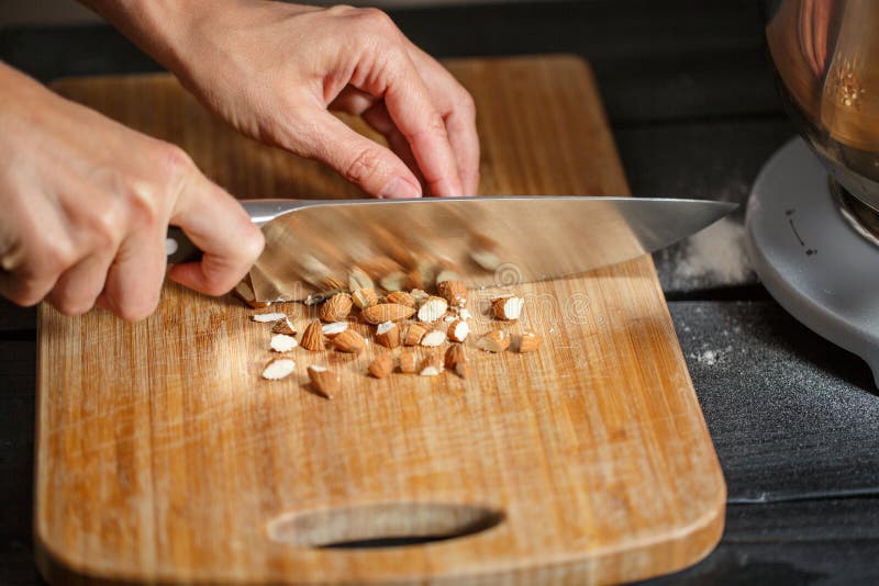 Almonds cutting knife stock photo. Image of board, healthy - 86310134