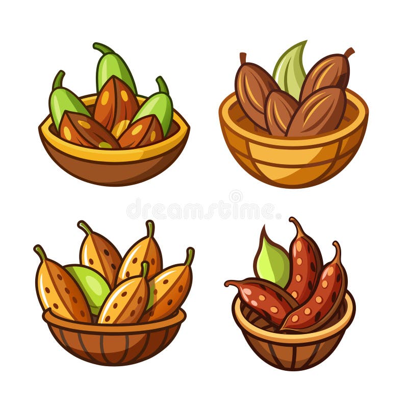 Almonds and Dates in a Bowl Cartoon Illustration Stock Vector ...