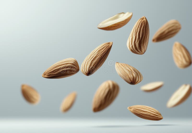 Almonds Falling on Blue Pastel Background, Copy Space Stock Photo ...
