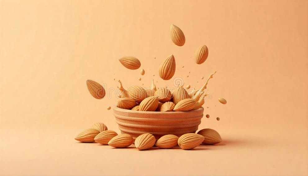 Almonds Falling into a Bowl with Splash Effect Stock Illustration ...