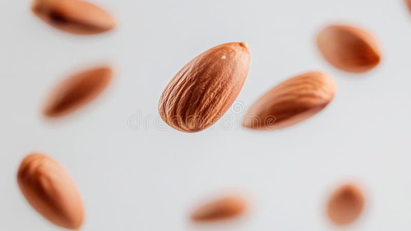 Almonds Floating on Bright Background, Healthy Food Concept Stock Image ...