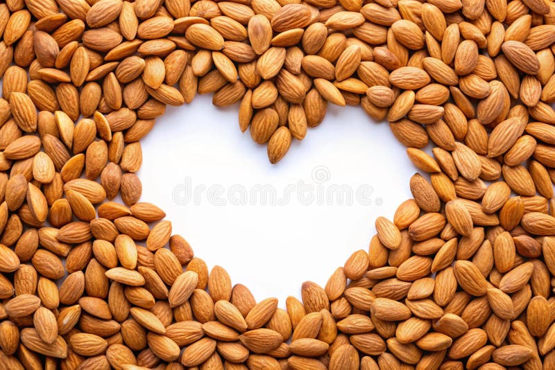Almonds Forming Heart Shape Frame on White Background Stock ...