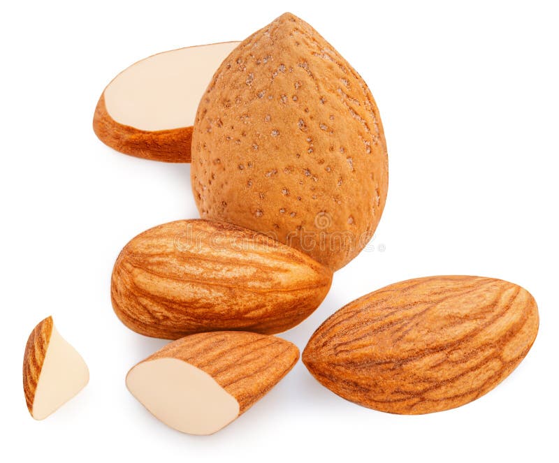Almonds Isolated on White Background. Almond Nut Collection Stock Image ...