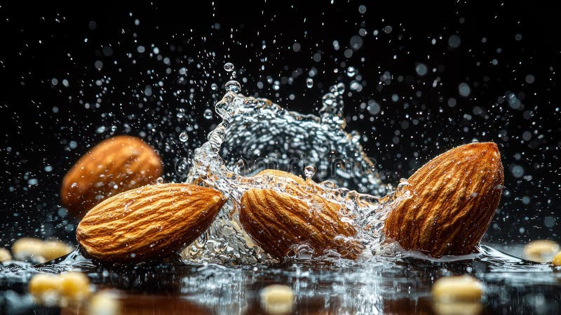 Almonds in Motion: a Splash of Freshness Stock Illustration ...