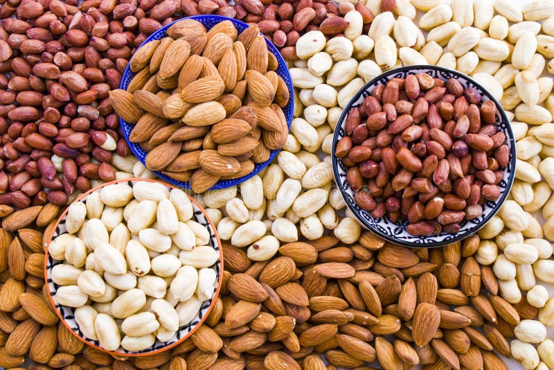 Almonds, Peanut and Hazelnuts in the Bowl, Beer and Healthy Snack Stock ...