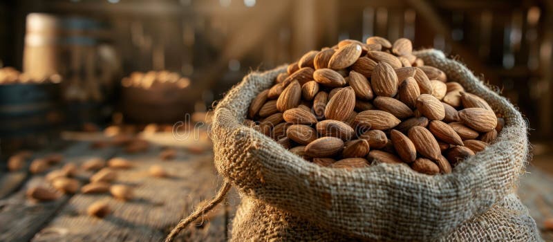 Almonds in a Sack on a Wooden Table Stock Image - Image of freshness ...
