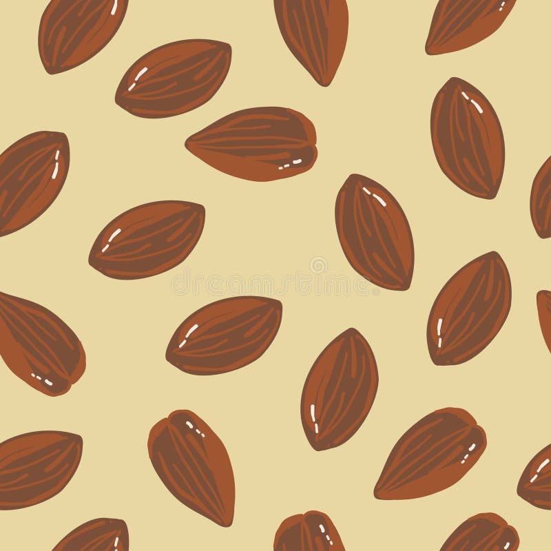 Almonds Seamless Brown Pattern Vector Illustration. Hand Drawing Stock ...