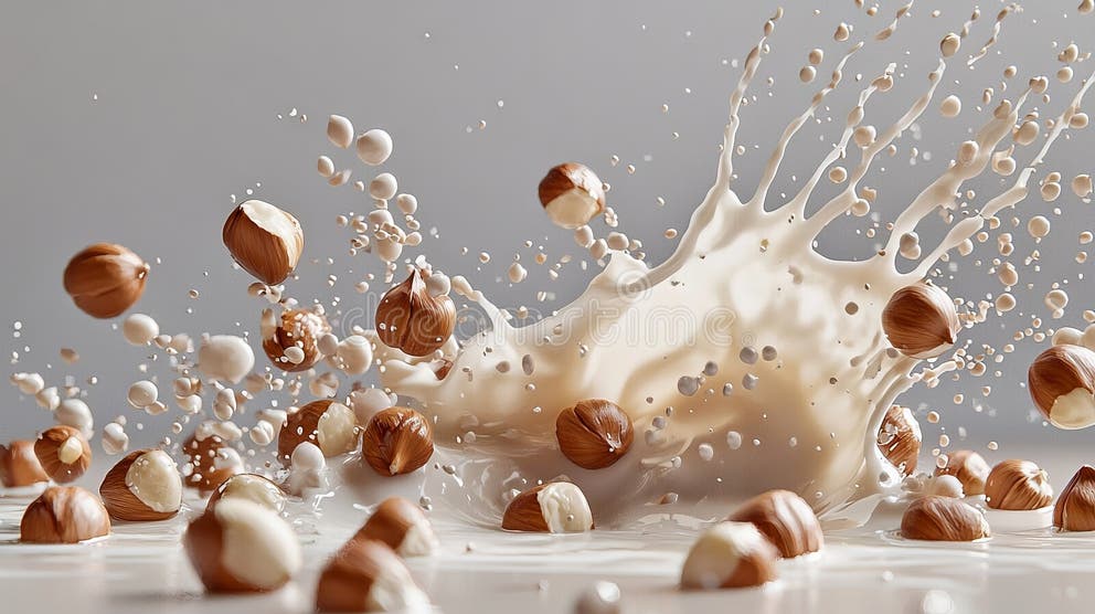 While Almonds Settle at the Bottom of Milk, Splashes of Milk Splash on ...