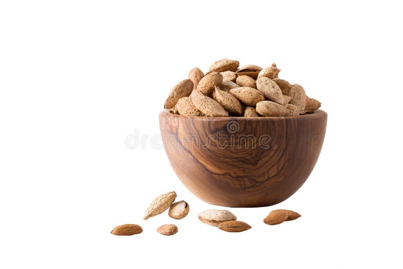 Almonds with Shell in Bowl Isolated on White Background Stock Photo ...