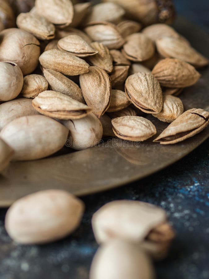 Almonds in Shell on Metal Plate. Stock Image - Image of almonds ...