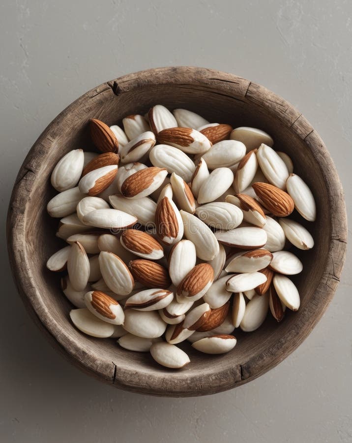 Almonds Shelled and Filling a Rustic Wooden Bowl Stock Image - Image of ...