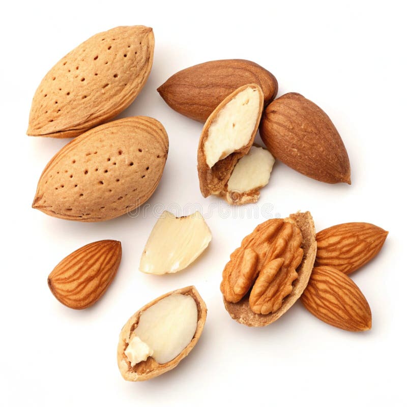 Almonds in Shells, Kernels, and Halves Isolated on Transparent ...