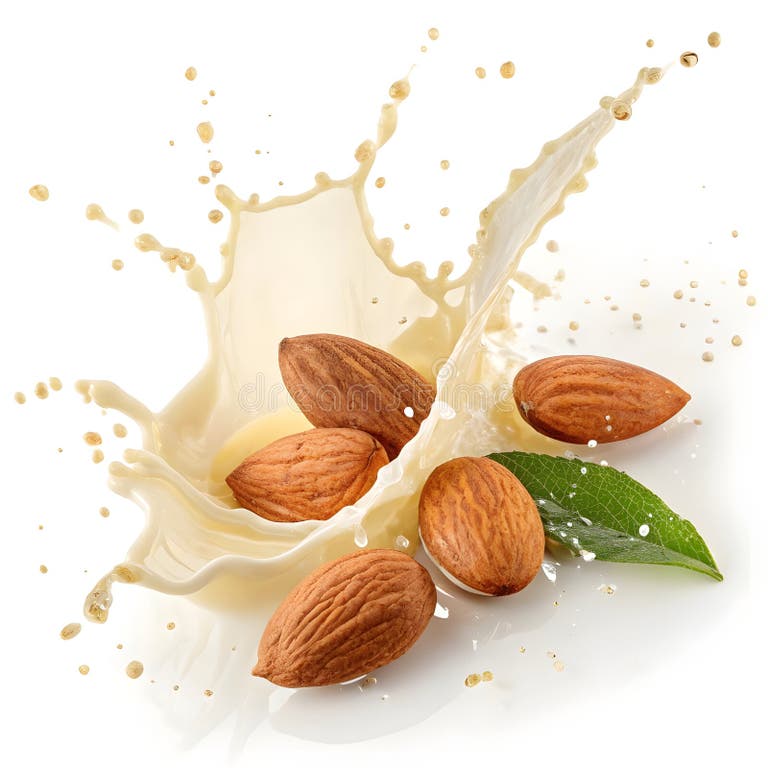 Almonds with Splash Effect – Isolated on a White Background for ...