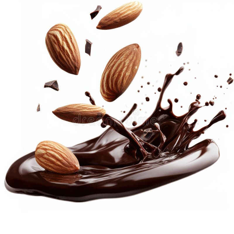 Almonds Splashing into a Rich Chocolate Pool, Creating a Delightful ...