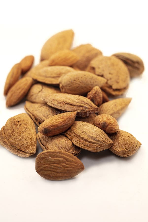 Almonds in Their Skins Isolated on White Background Stock Image - Image ...