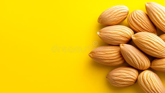 Almonds on yellow backdrop stock image. Image of market - 381879119