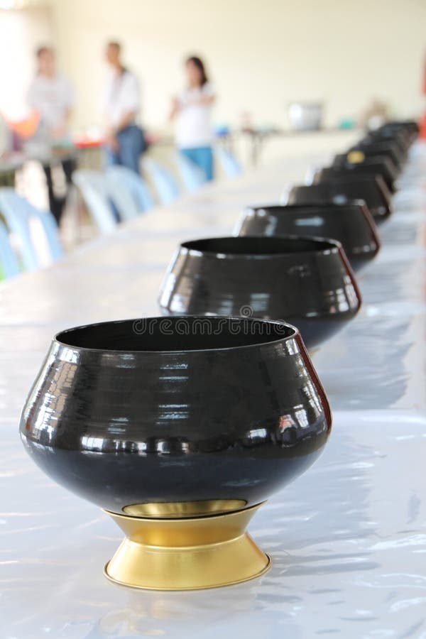 Alms Bowls Row of Traditional Offering Bowls Stock Photo - Image of ...