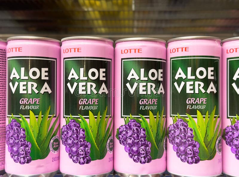 Aloe Vera Grape Flavour Drink Cans in a Row on a Store Shelf Editorial ...