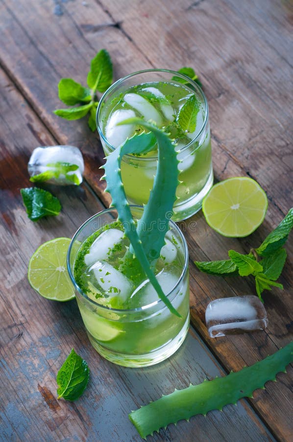 Aloe Vera and Lime Cocktail with Mint and Ice Cubes Stock Photo - Image ...