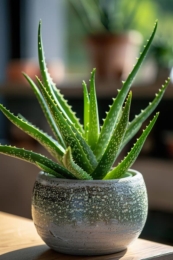 Aloe Vera Plant in Ceramic Pot with Bright Room Background Stock Image ...