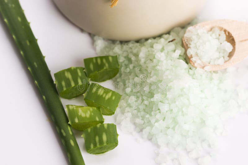 Aloe vera and sea salt stock image. Image of green, cream - 53090139