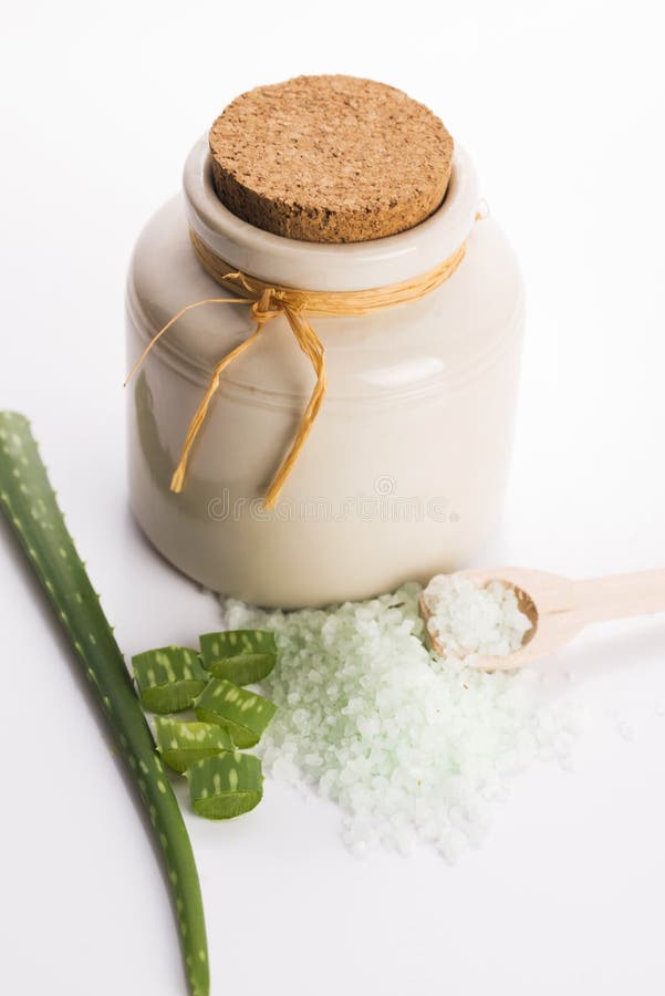 Aloe vera and sea salt stock image. Image of massage - 53256979