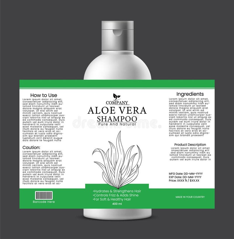 Aloe Vera Shampoo Label Design Template Stock Vector - Illustration of ...
