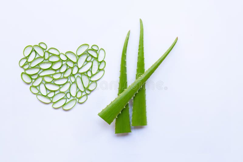 Aloe Vera Slices Heart Shape and Aloe Vera Leaves on White Background ...
