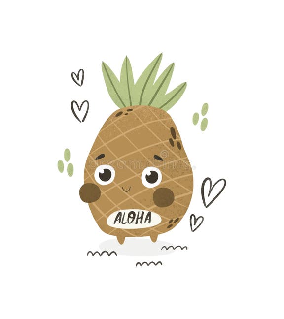 Aloha. Cartoon Pineapple, Decor Elements, Hand Drawing Lettering ...