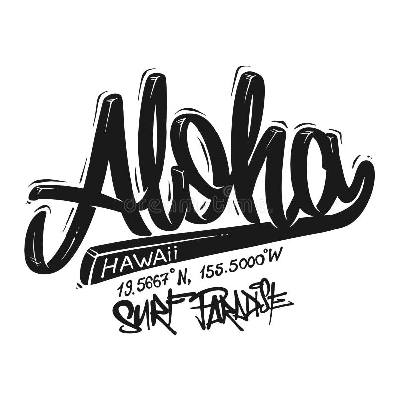 Aloha Typography with Surfboard Illustration for T-shirt Print Vector ...