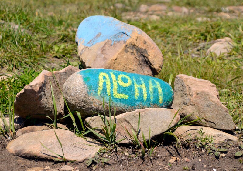 Aloha Inscription Painted on a Pile of Stones Stock Image - Image of ...