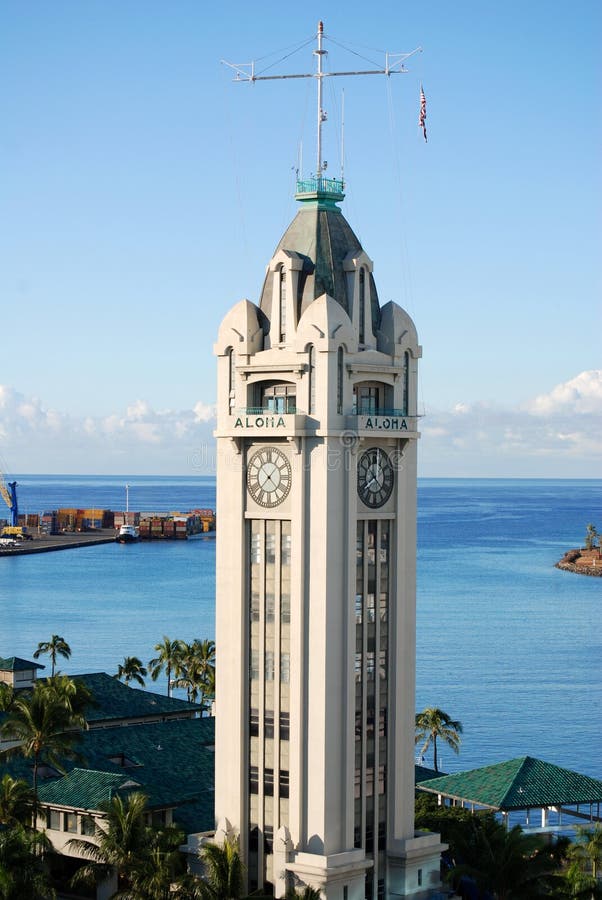 Aloha Tower with American Flag Stock Photo - Image of downtown ...