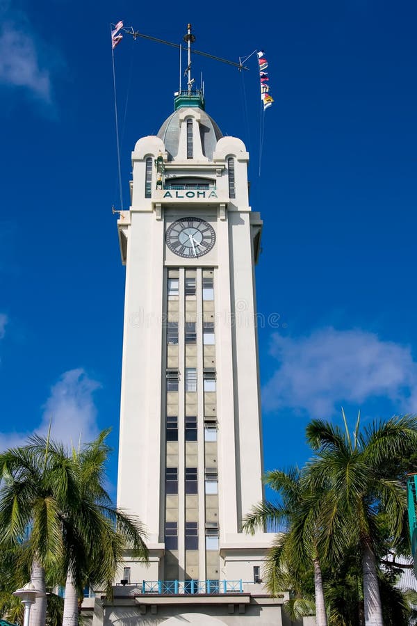 Aloha Tower stock photo. Image of oahu, pier, flag, palm - 2774502