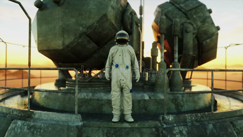 Alone Astronaut on Alien Planet. Martian on Metal Base. Future Concept ...