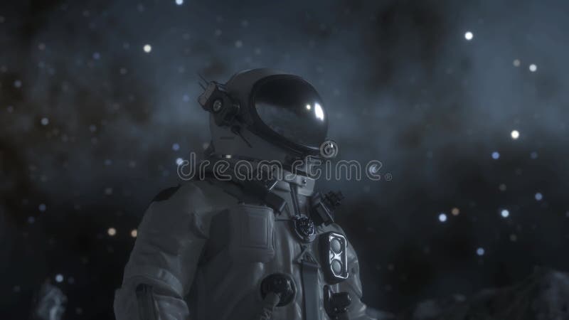 Alone Astronaut Stands on the Surface of the Moon among Craters Stock ...