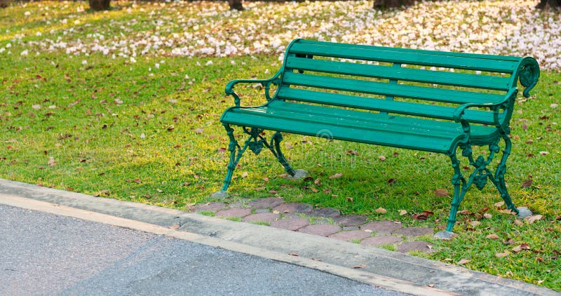 Alone Bench in the Green Yard Stock Photo - Image of grass, idyllic ...