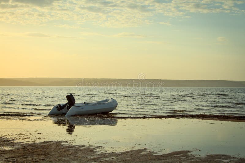 Alone Boat on the River in Sunset Time Stock Image - Image of ...