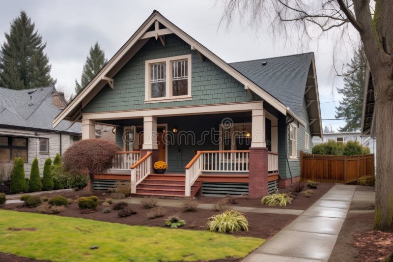 Alone Craftsman Home at End of Street, Large Eaves Stock Photo - Image ...