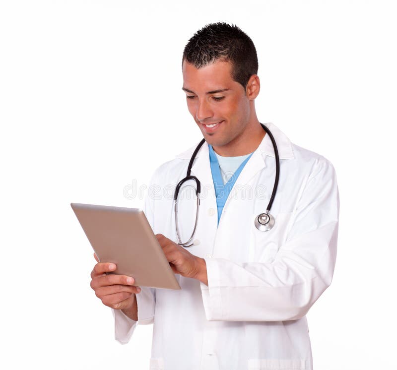 Alone Doctor Using His Tablet Pc Stock Photo - Image of 2024, looking ...