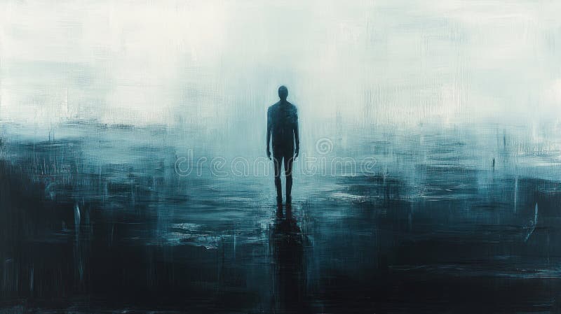 Alone Figure Stands in a Misty Cityscape Stock Illustration ...
