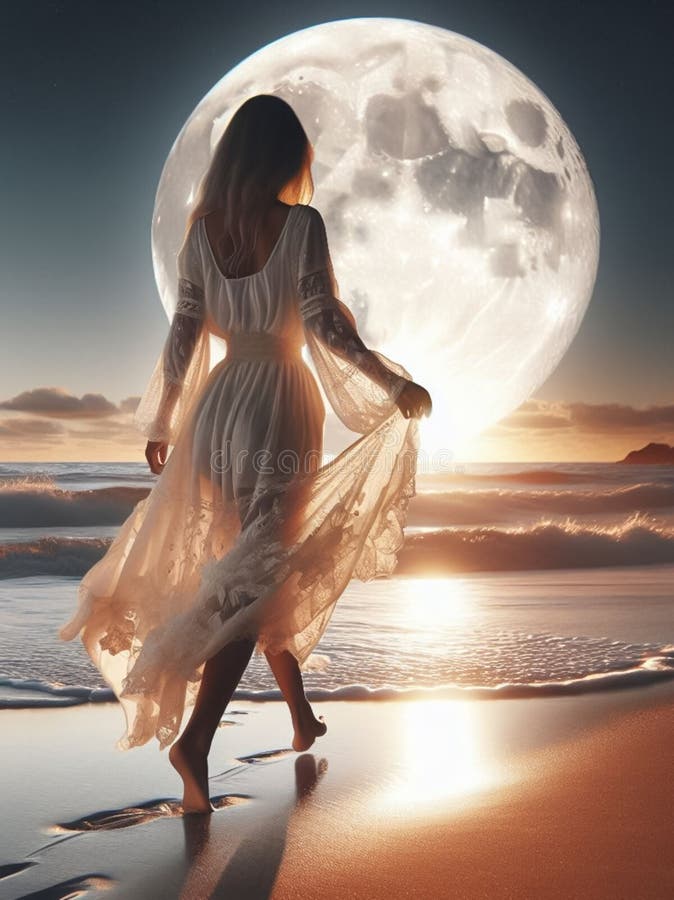 Alone during the full moon stock illustration. Illustration of vacation ...