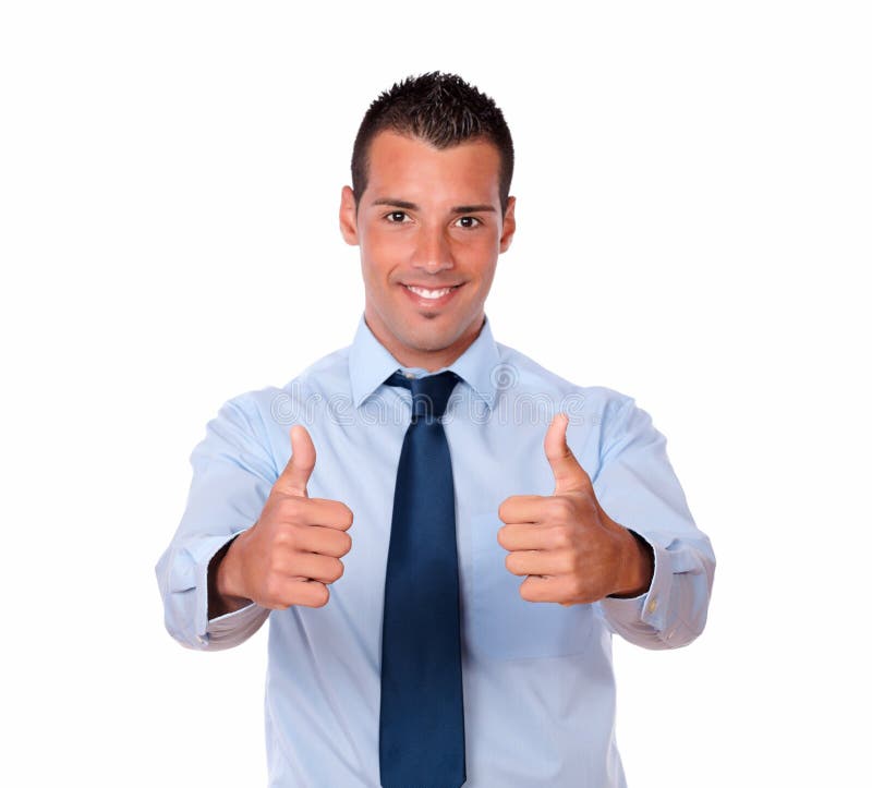 Alone Guy with Two Thumbs Gesture Stock Photo - Image of blue, latin ...