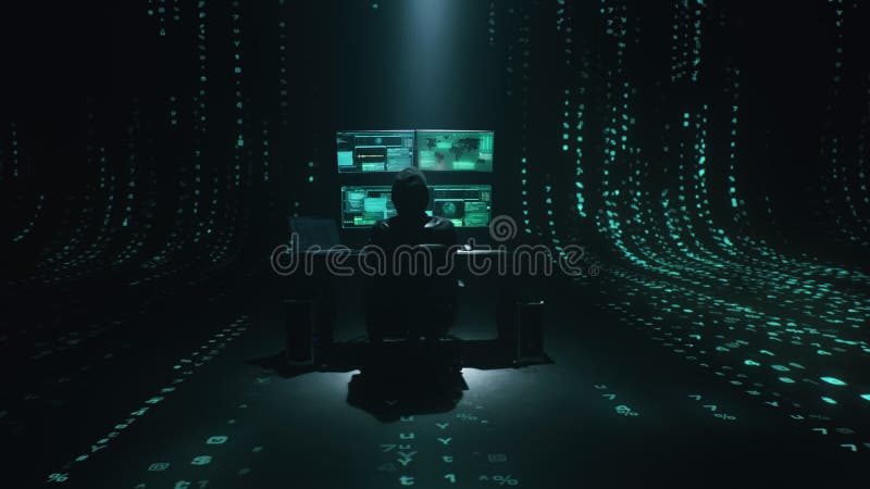 Alone hacker in dark space stock video. Video of hacking - 241306781