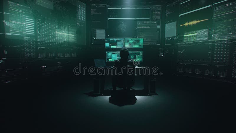 Alone hacker in dark space stock footage. Video of security - 241308570