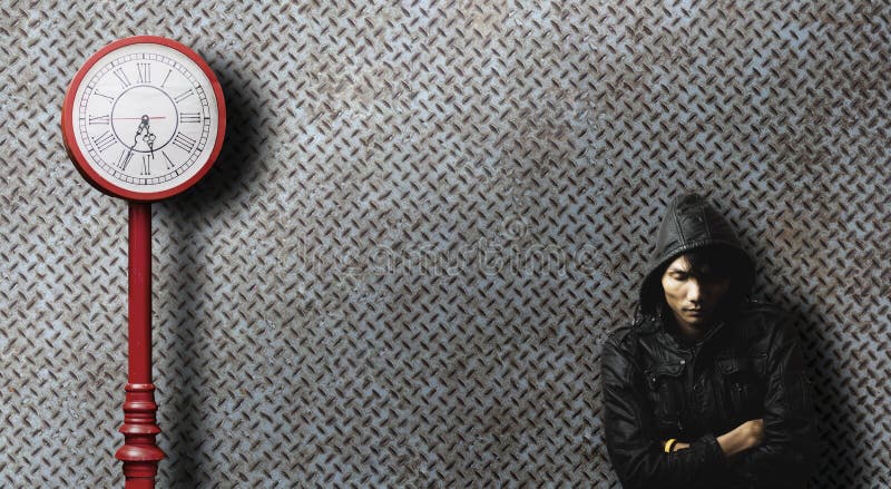 Alone Man Waiting for Some One for Long Time with Old Clock Pole Stock ...