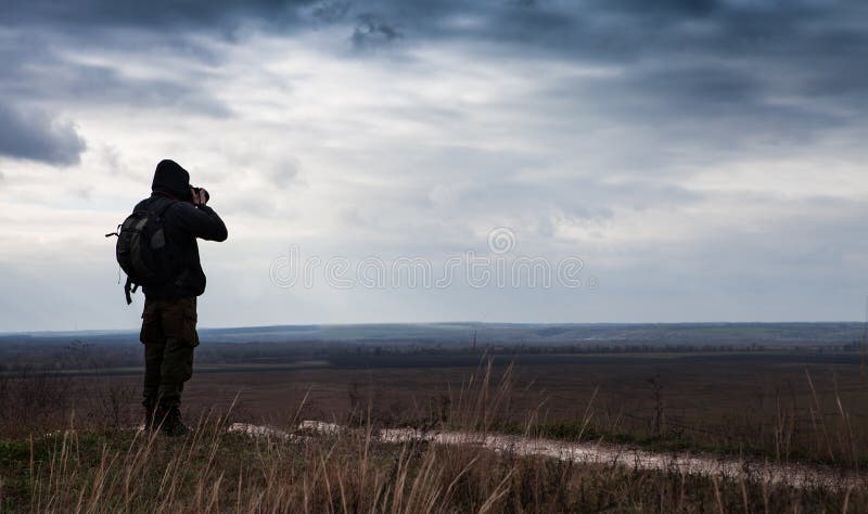 Alone Nature Photographer Shoots the Landscape Stock Image - Image of ...