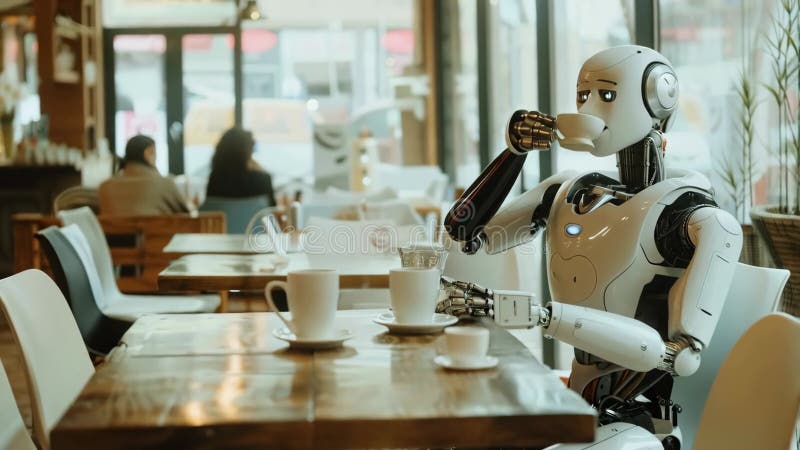 Alone Robot Sitting in Bright Cafe and Drinking Coffee Stock Video ... Alone Robot Sitting in Bright Cafe and Drinking Coffee Stock Video ...
